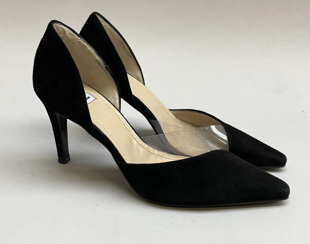 Natan PVC d'Orsay Mid-Heel Pumps in Fuchsia Suede — UFO No More