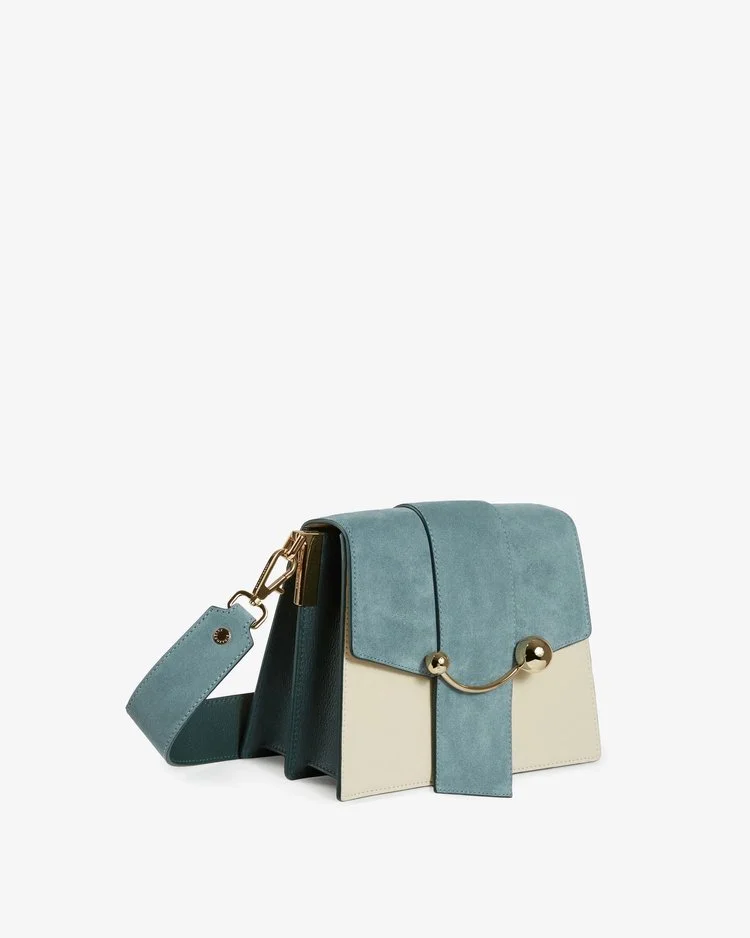 Strathberry Box Crescent Bag in Leather/Suede Duck Egg Blue/Diamond ...