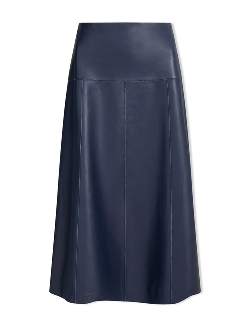 Cefinn Tiana Leather Midi Skirt in Navy — UFO No More