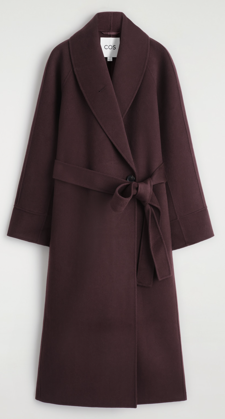 COS Belted Double-Face Wool Long Coat in Burgundy — UFO No More