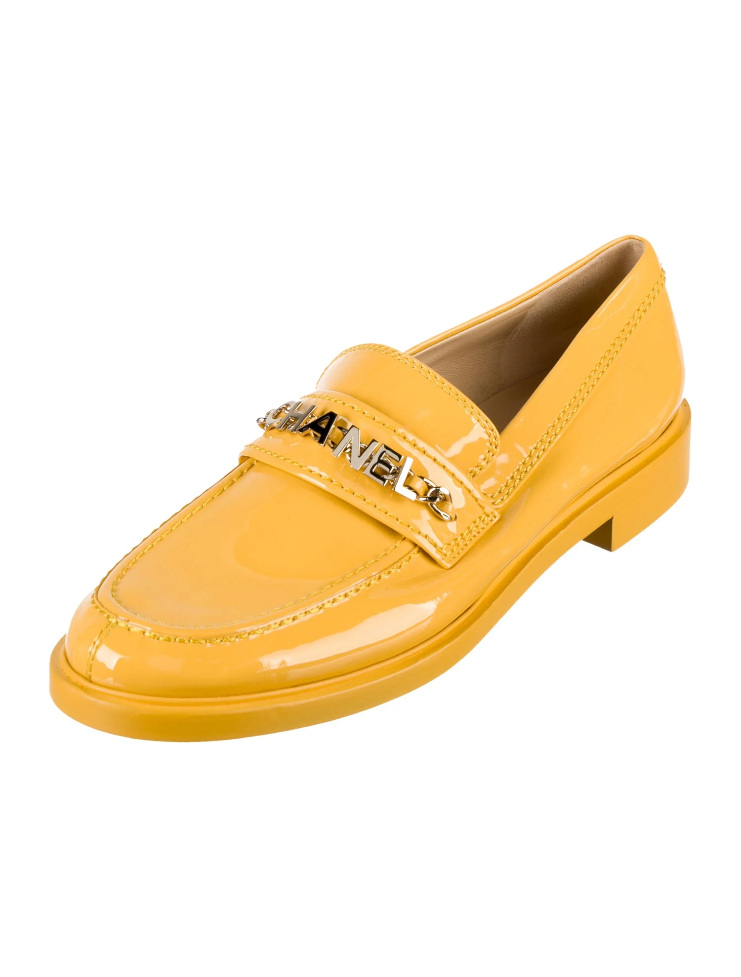 Chanel Chain Logo Loafers in Yellow Patent Leather — UFO No More