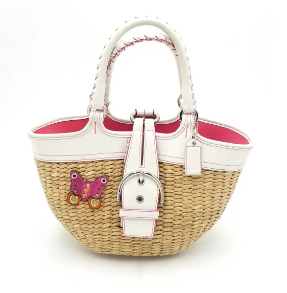 Coach Butterfly Embellished Straw Tote in White — UFO No More