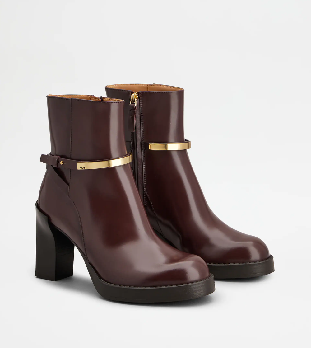 Tod's Metal-Bar Ankle Boots in Burgundy Leather — UFO No More