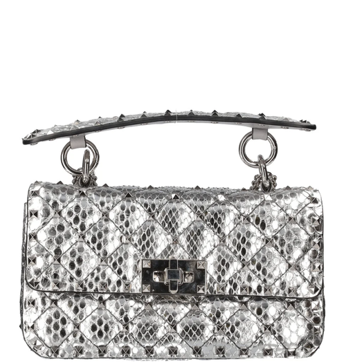 Valentino Rockstud Small Bag in Silver Python — UFO No More