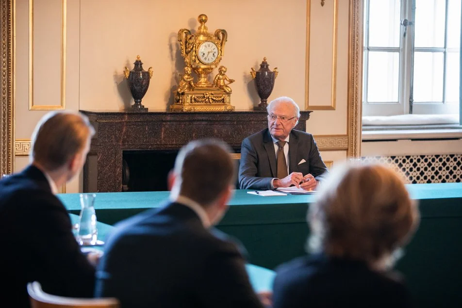 King Carl Gustaf, Crown Princess Victoria, and Prince Carl Philip meet ...