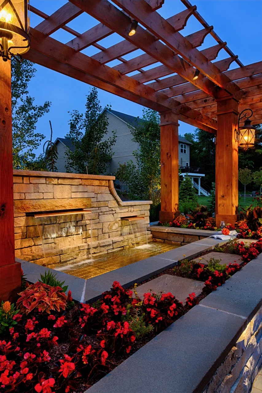 Mom's Design Build-Water Feature with Pergola