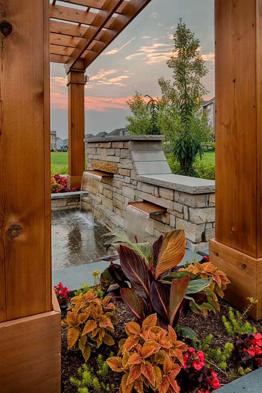 Mom's Design Build-Water Feature with Pergola