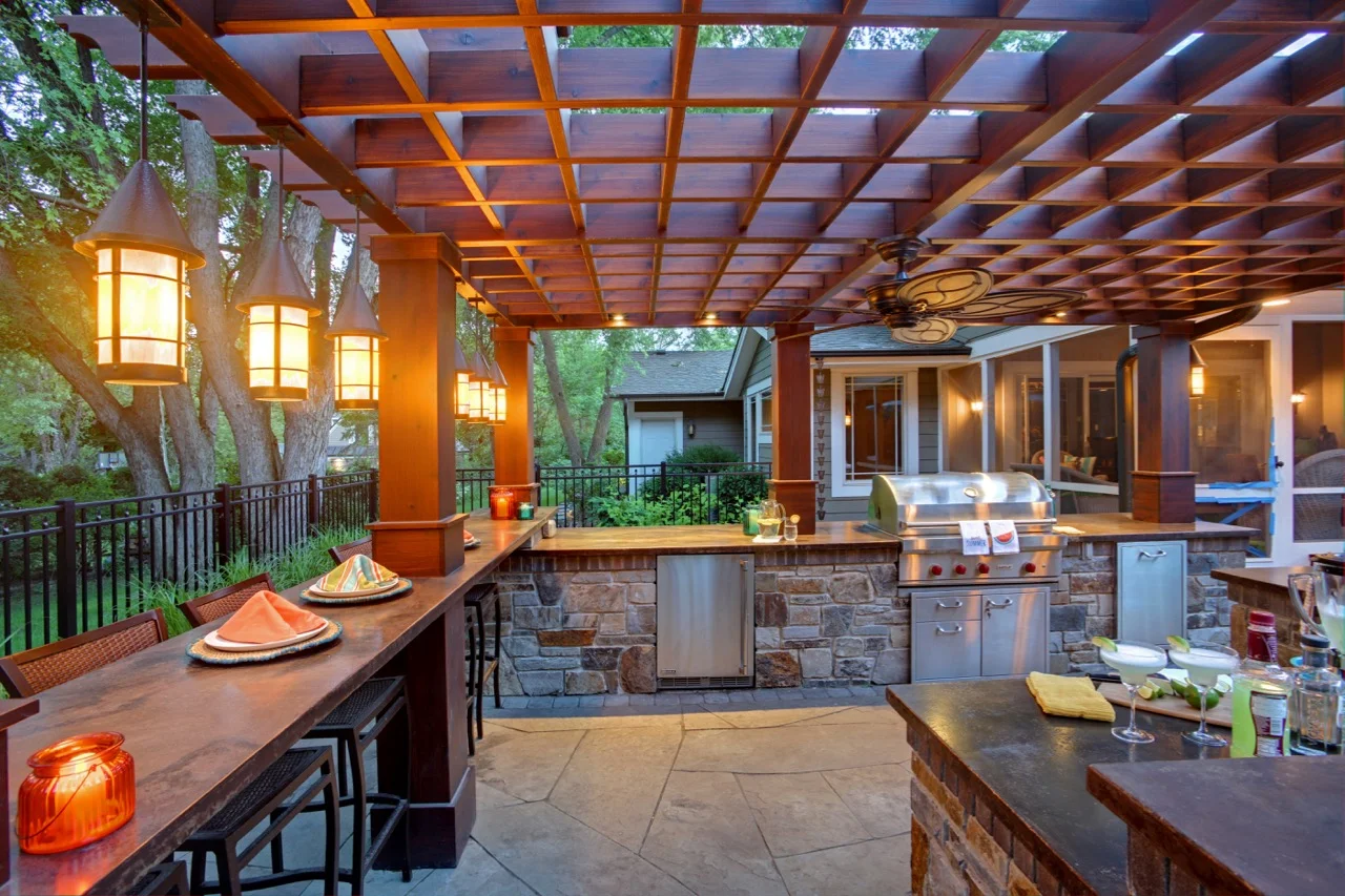 Mom's Design Build-Outside Bar and Grill With Pergola