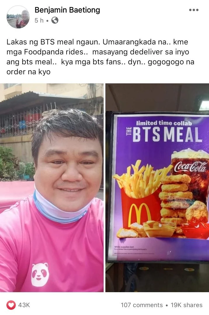 UPSIZE PH | This foodpanda Rider's Post Went Viral Because Of The BTS Meal
