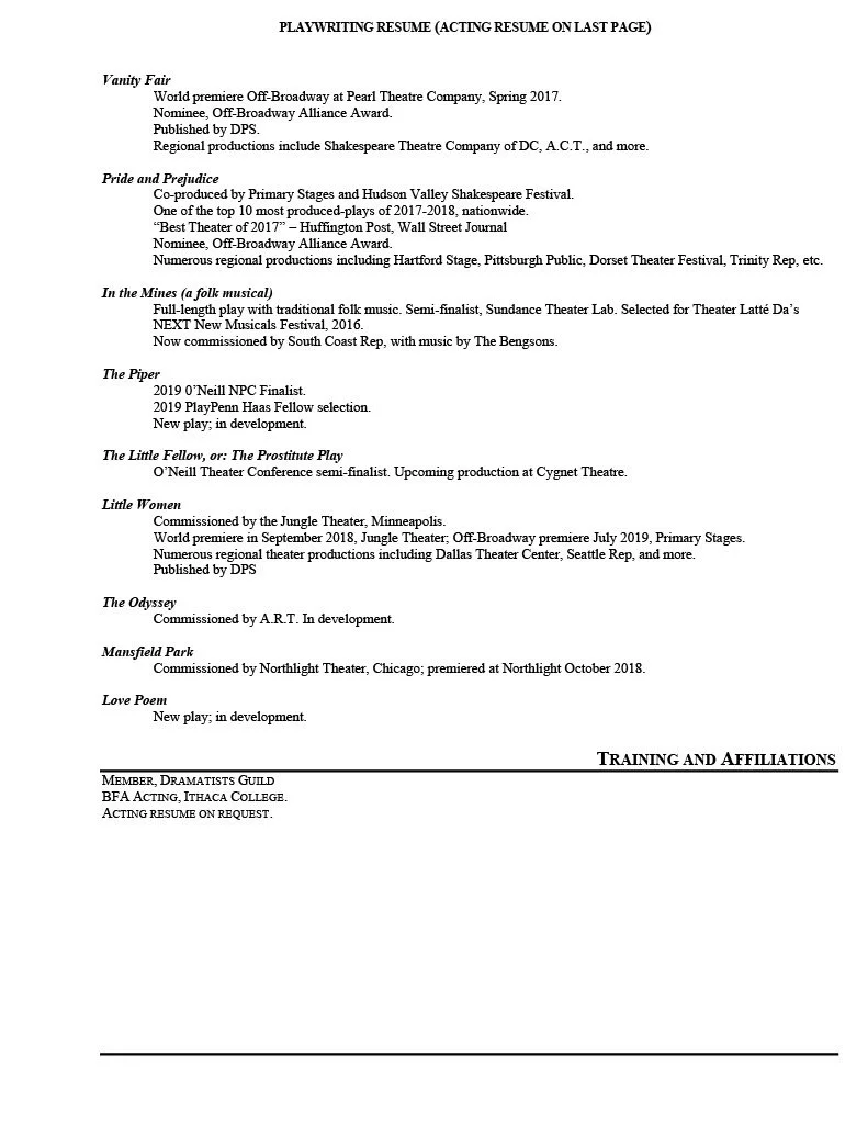 RESUME — KATE HAMILL: Actor / Playwright