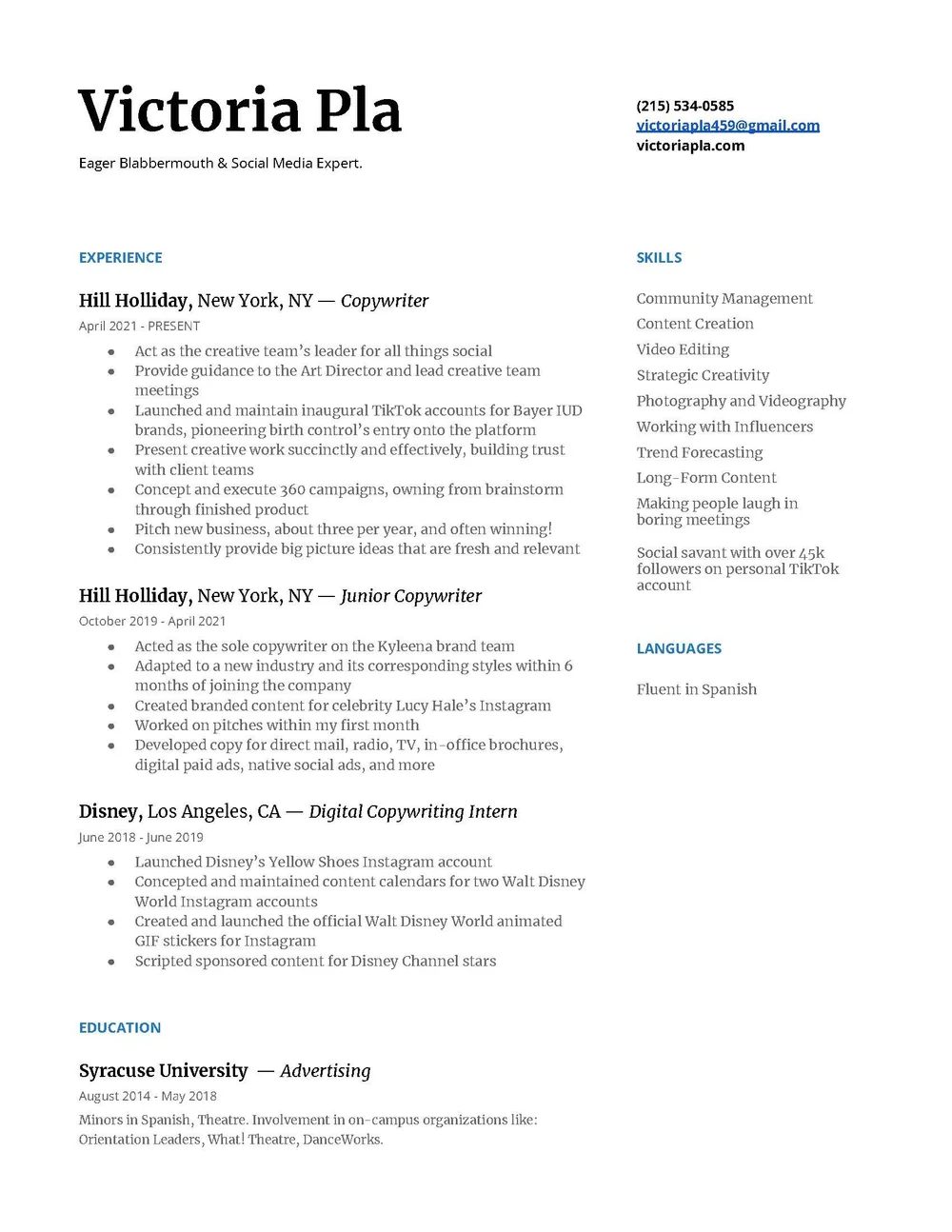 Resume — Victoria Pla