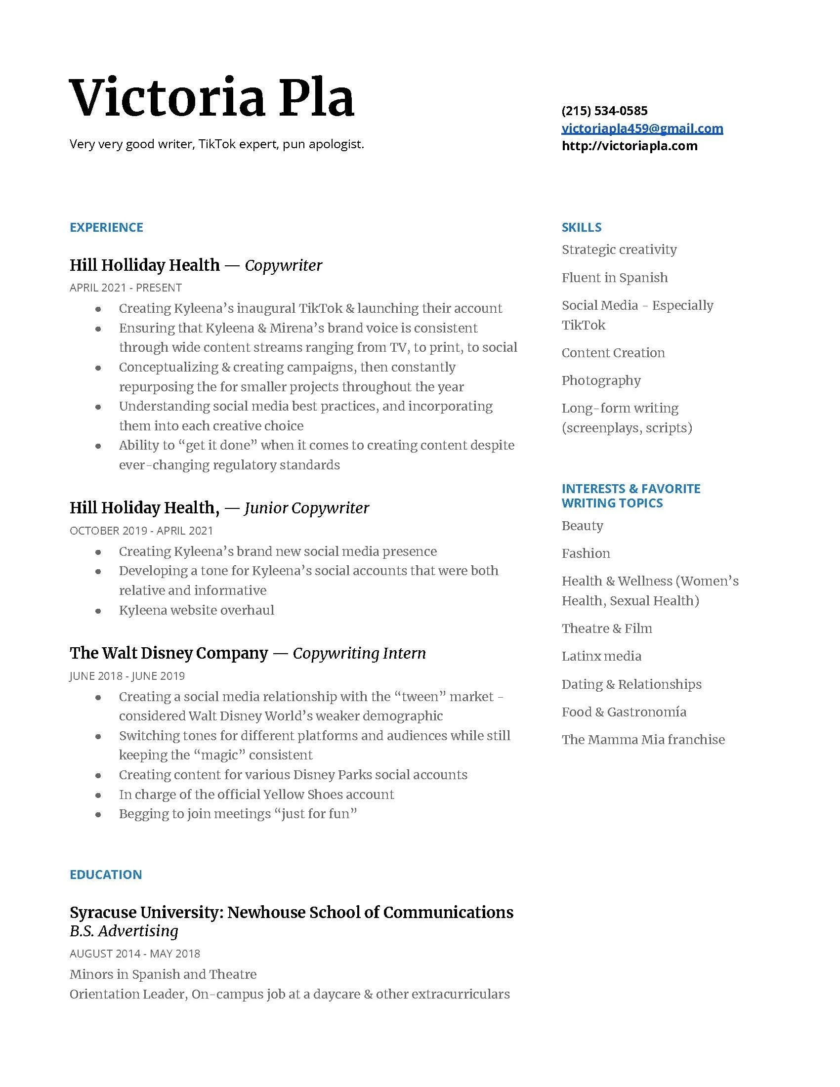 Resume — Victoria Pla