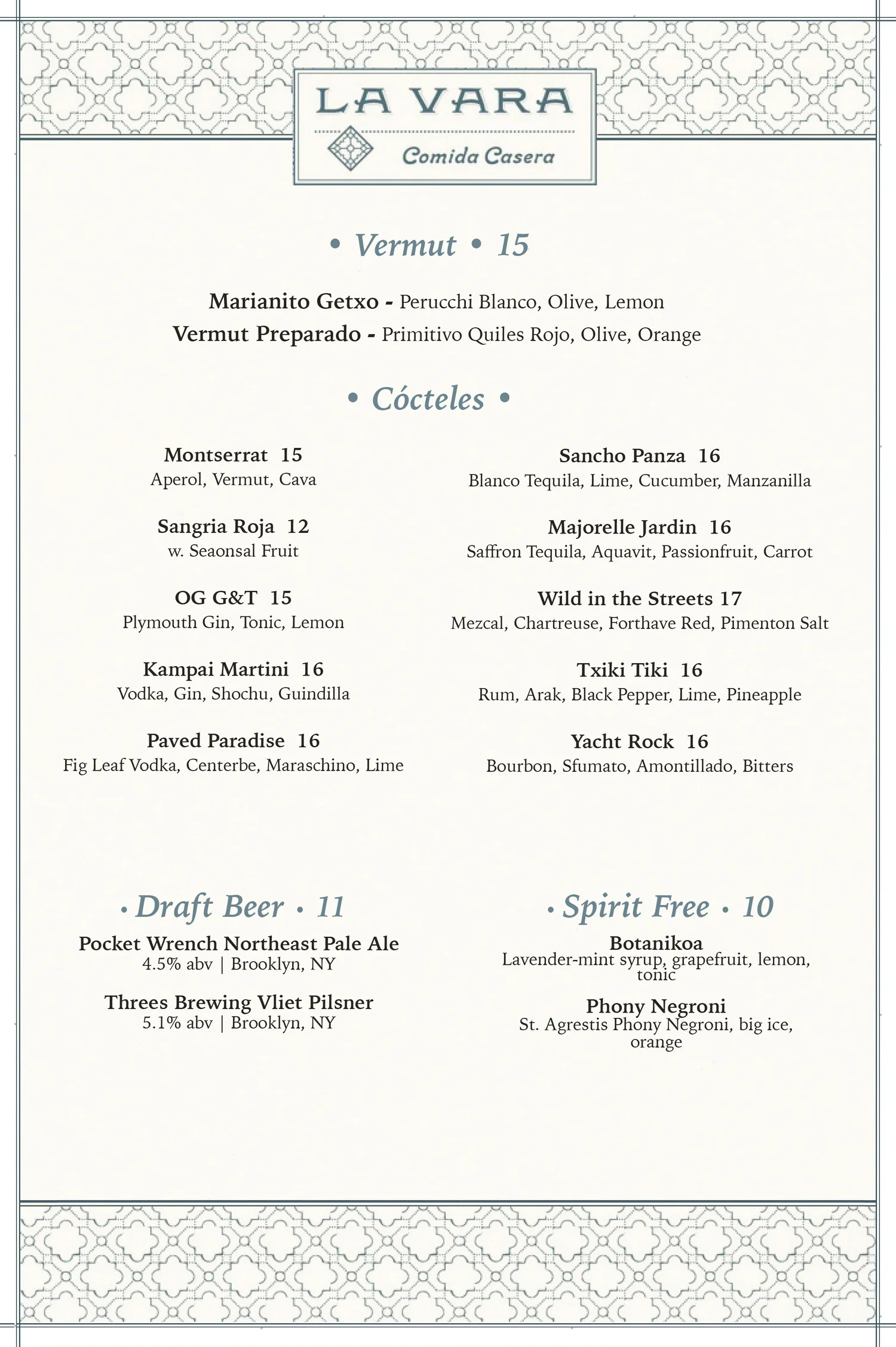 Menu — La Vara