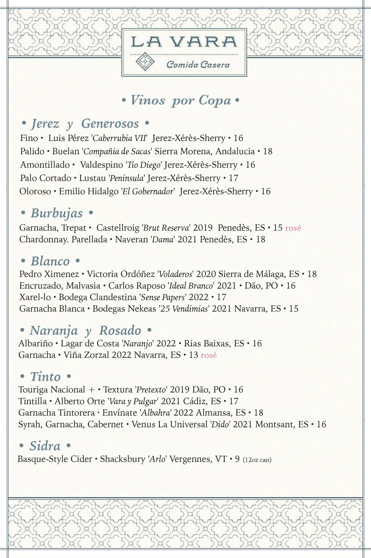 Menu — La Vara
