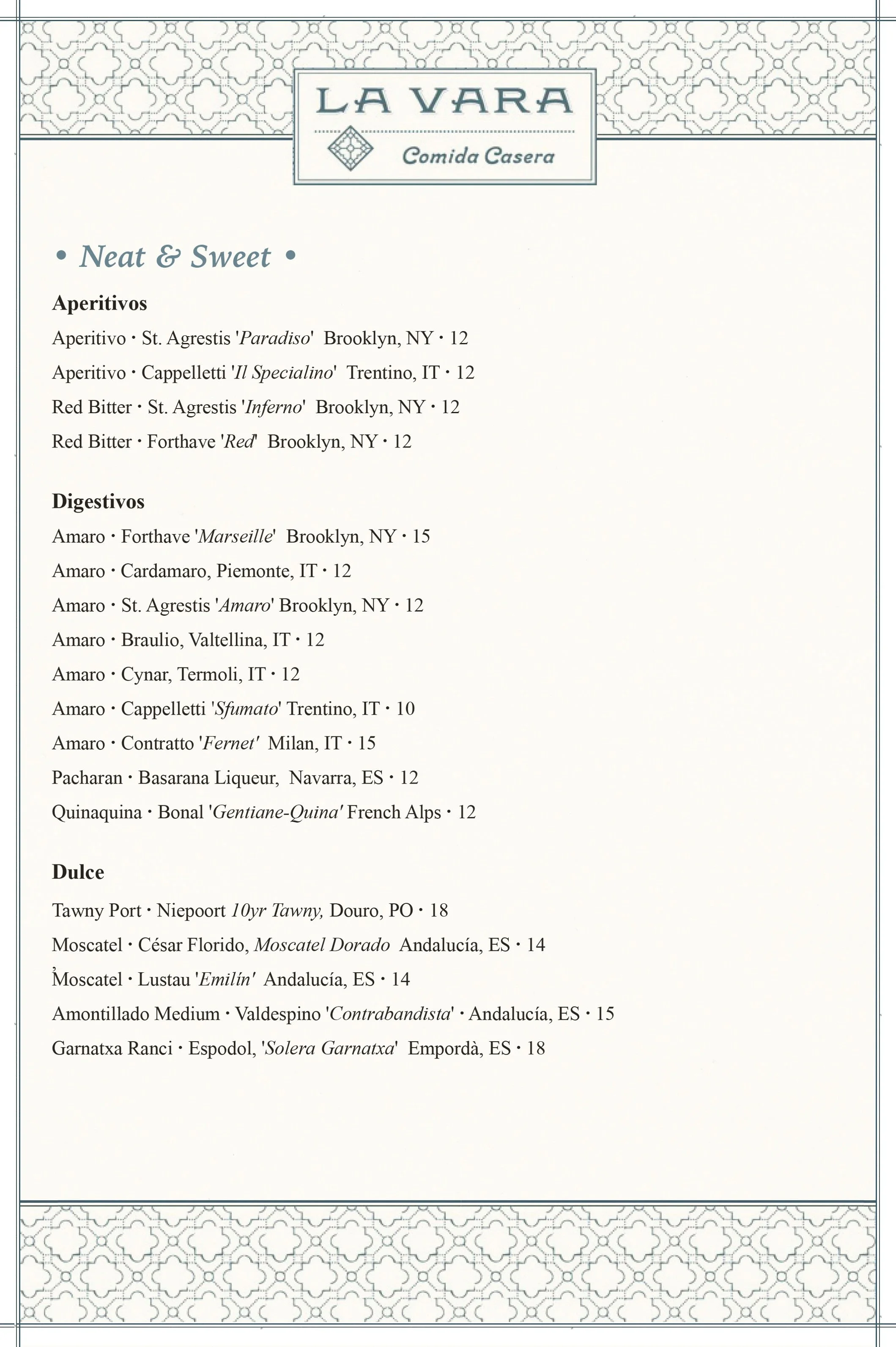 Menu — La Vara