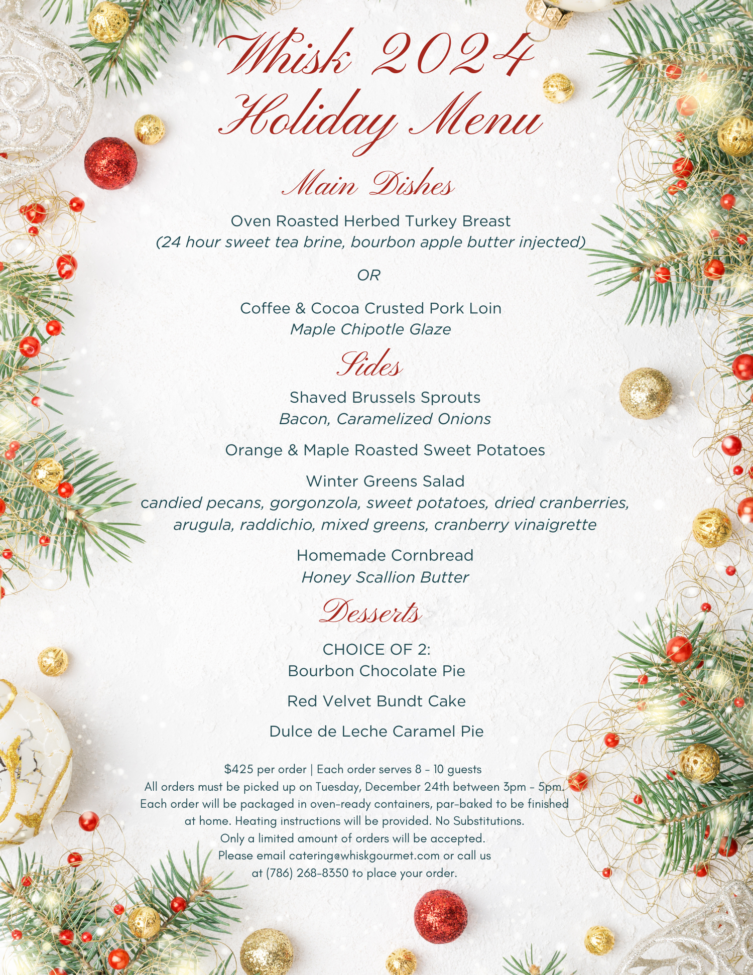 HOLIDAY MENU — Whisk Gourmet