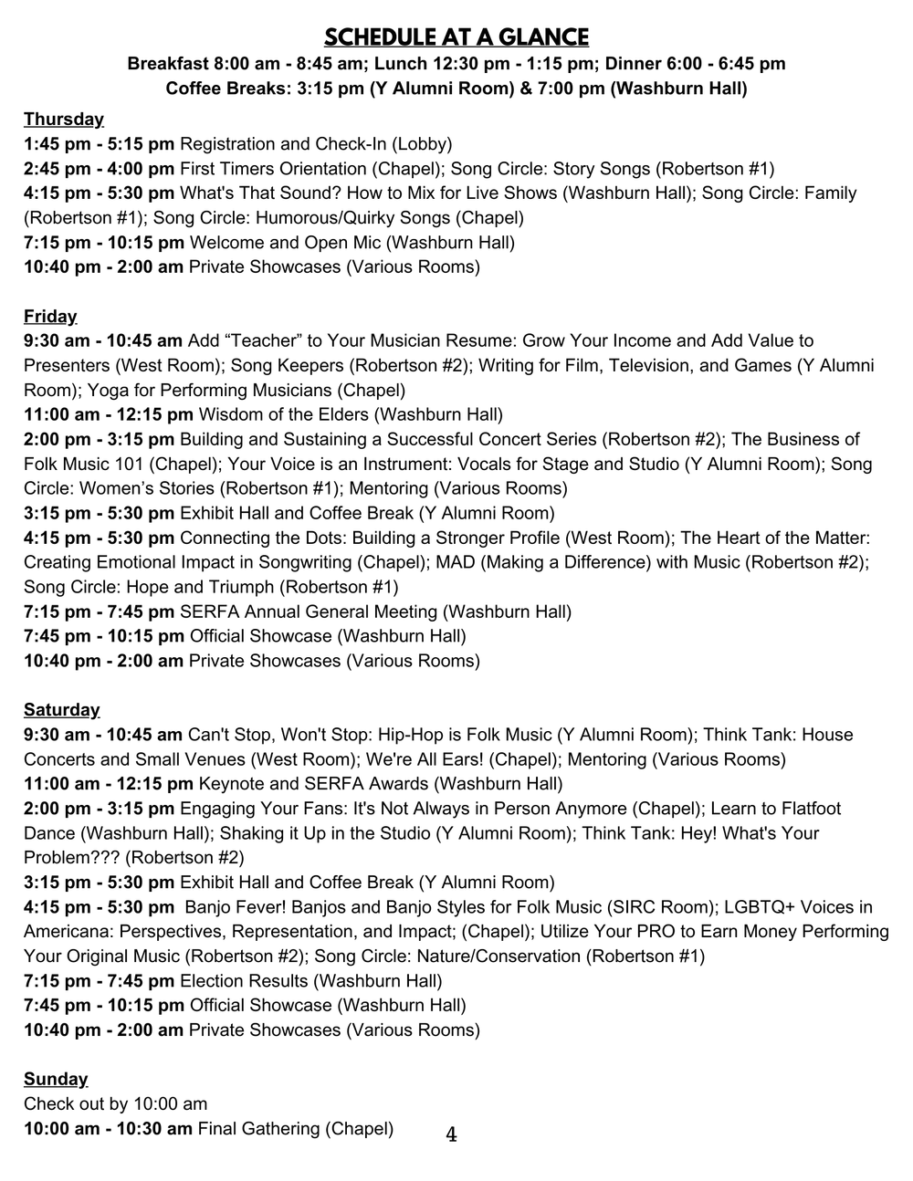 Programming & Schedule — SERFA