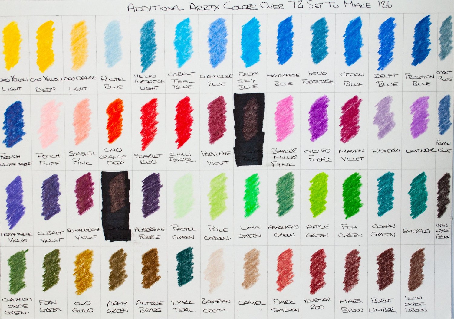 Arrtx 126 Set Of Colored Pencils A Visual Guide Of The Extra 54 Colors ...