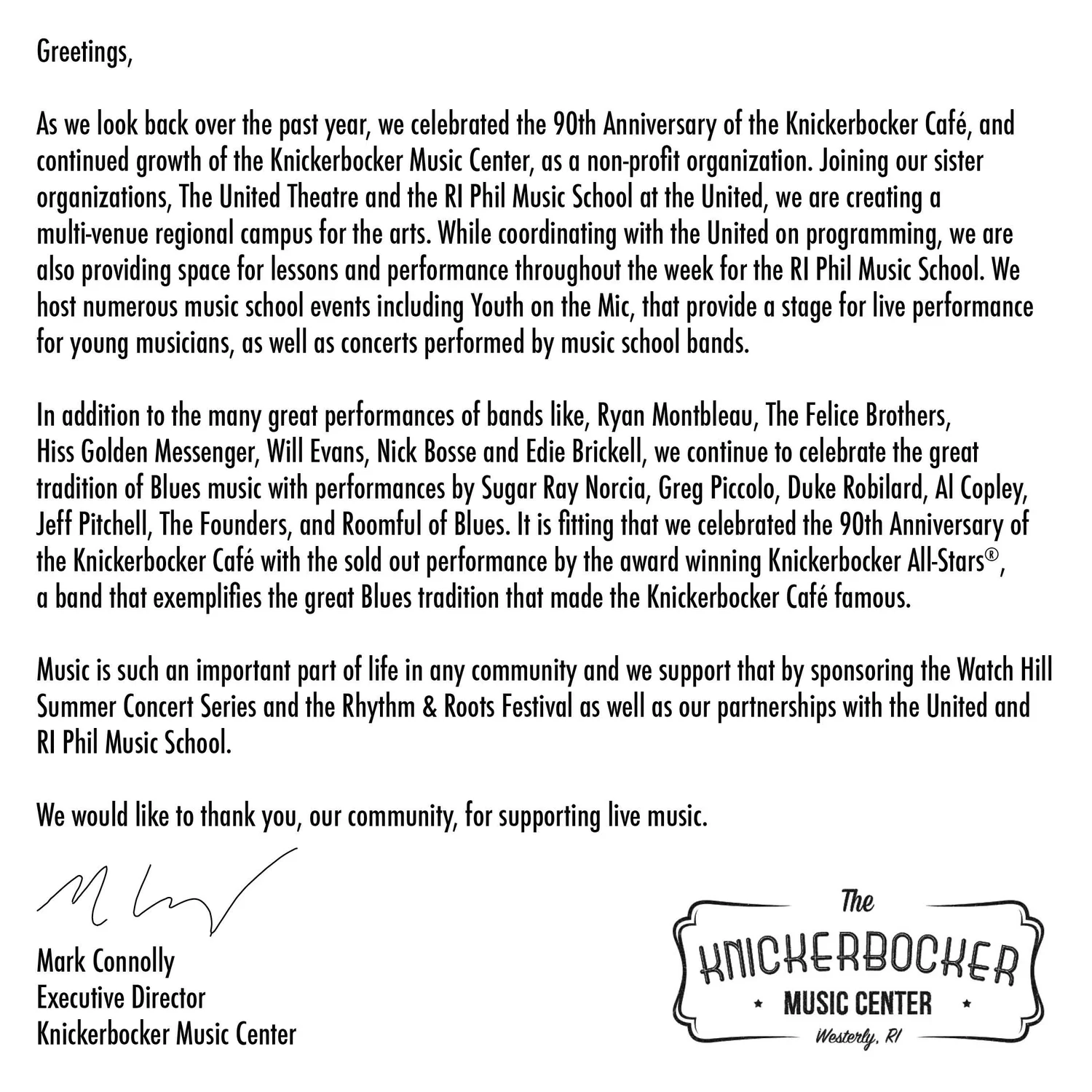 The Knickerbocker Music Center, Westerly, RI