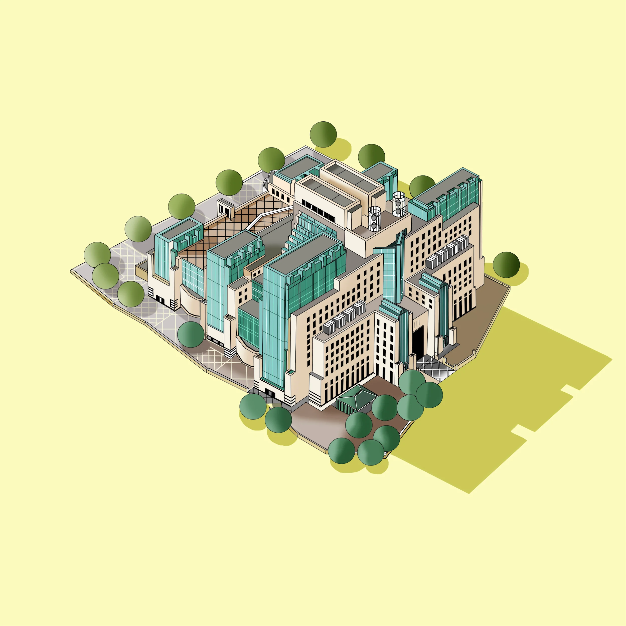 Katherine Baxter | Illustrated Maps-MI6 Building