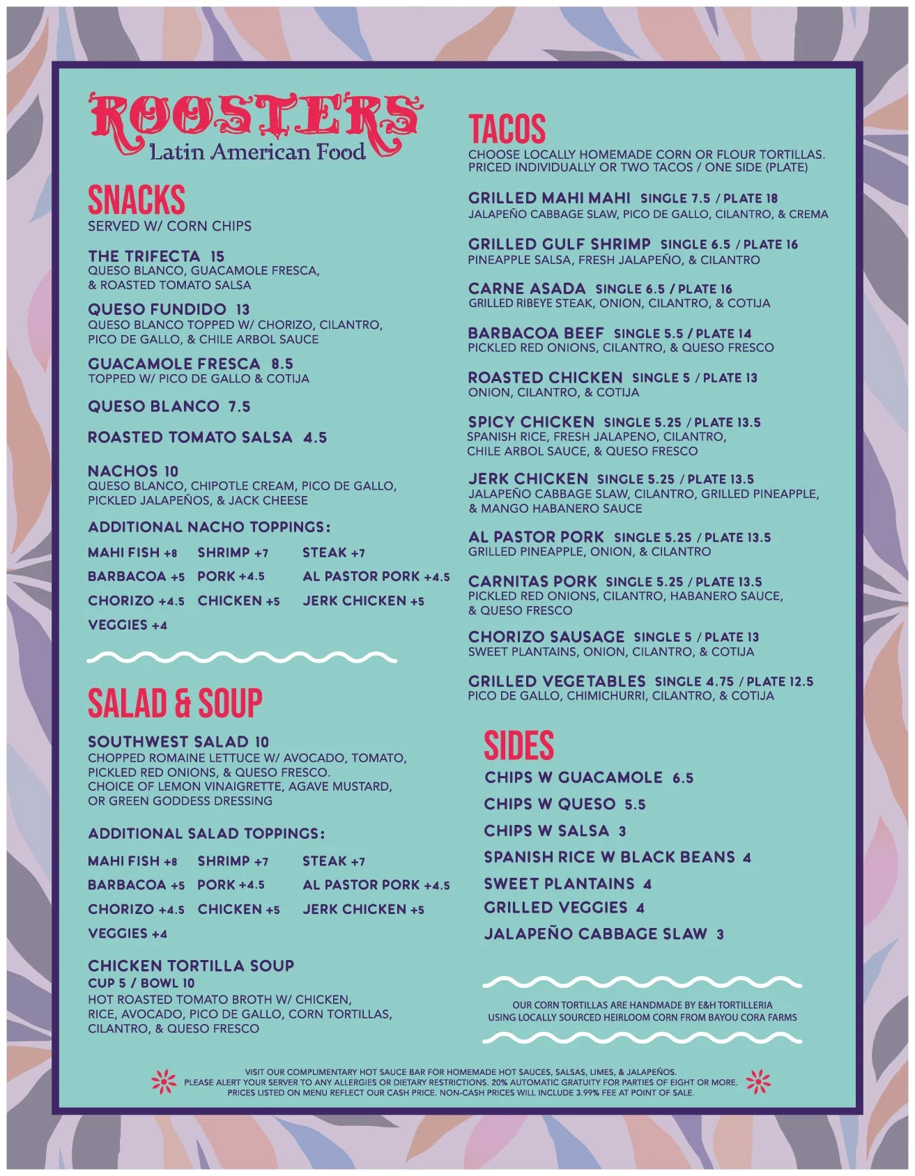 Menu — Roosters