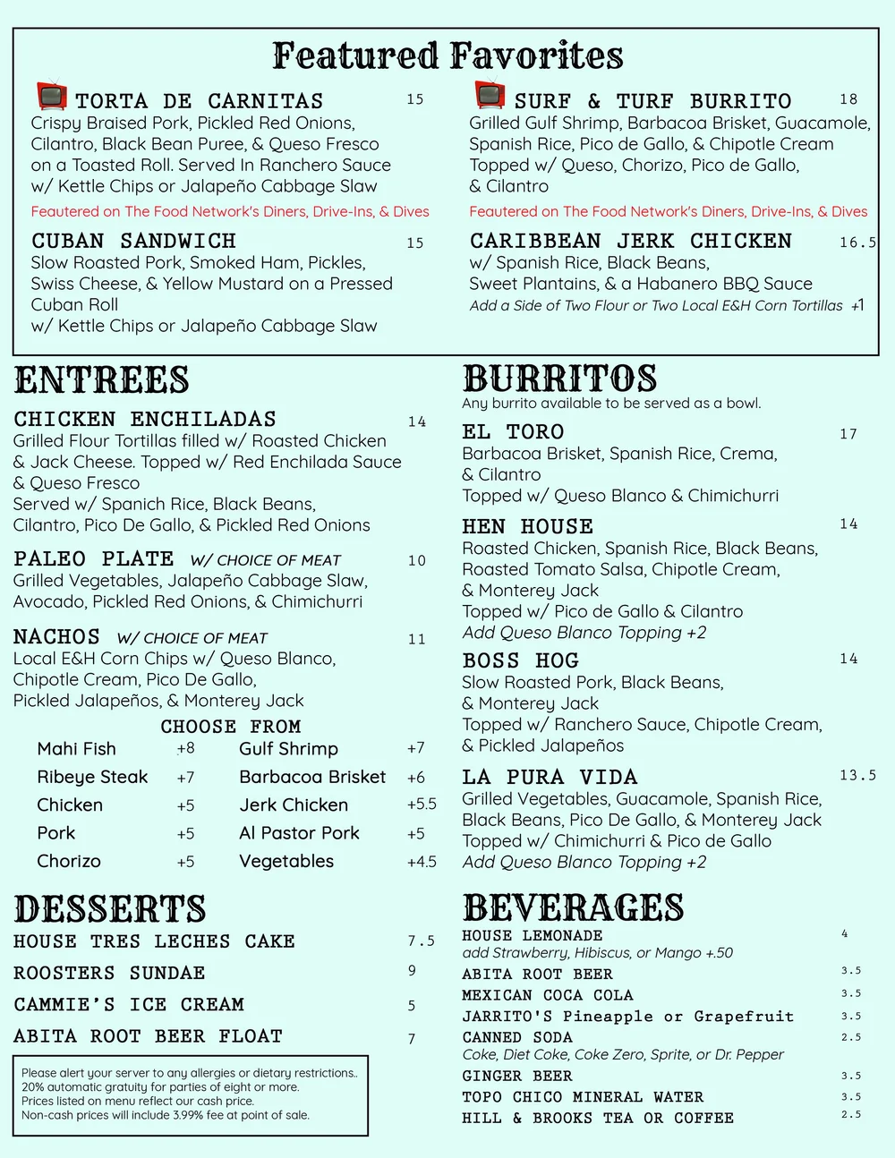 Menu — Roosters