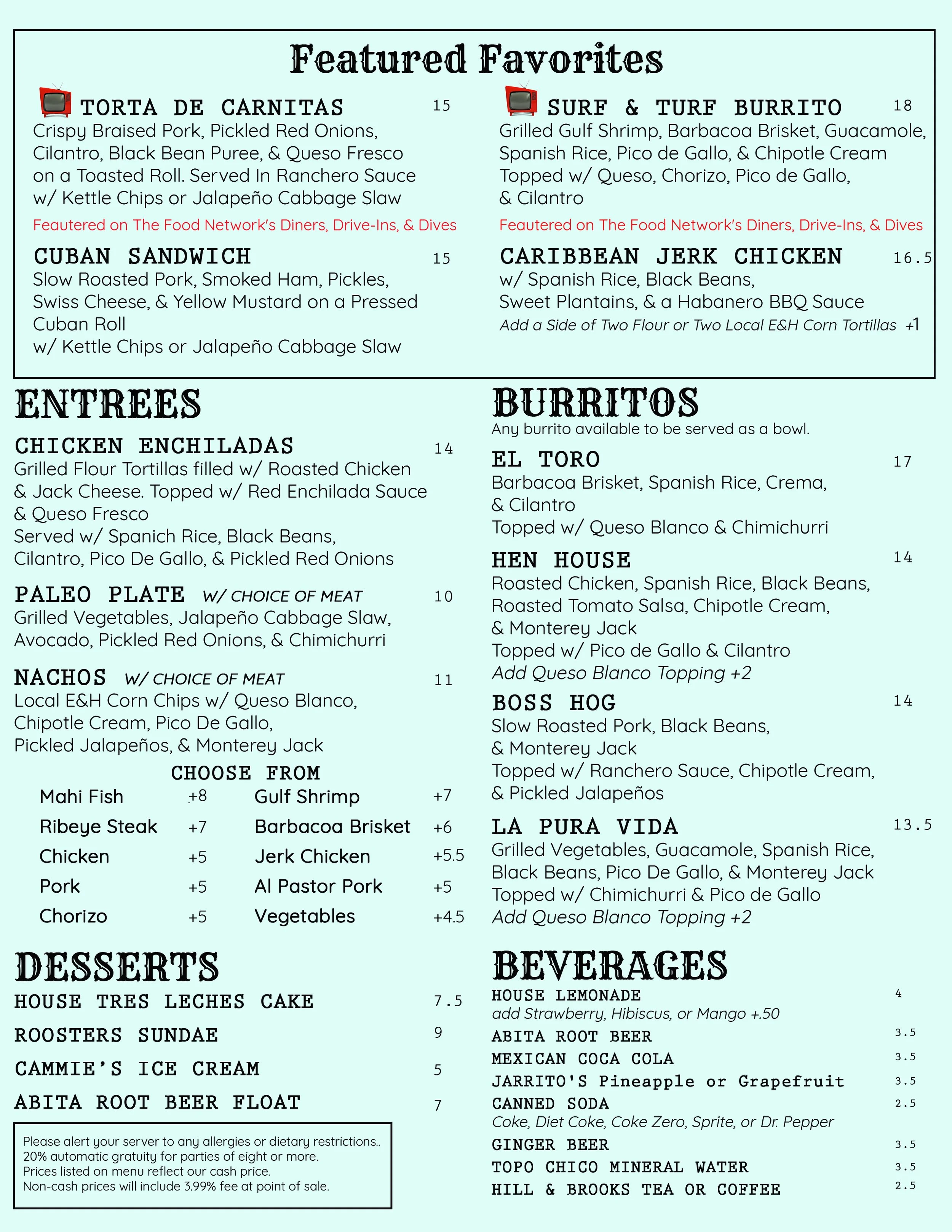 Menu — Roosters