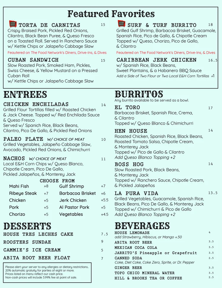 Menu — Roosters