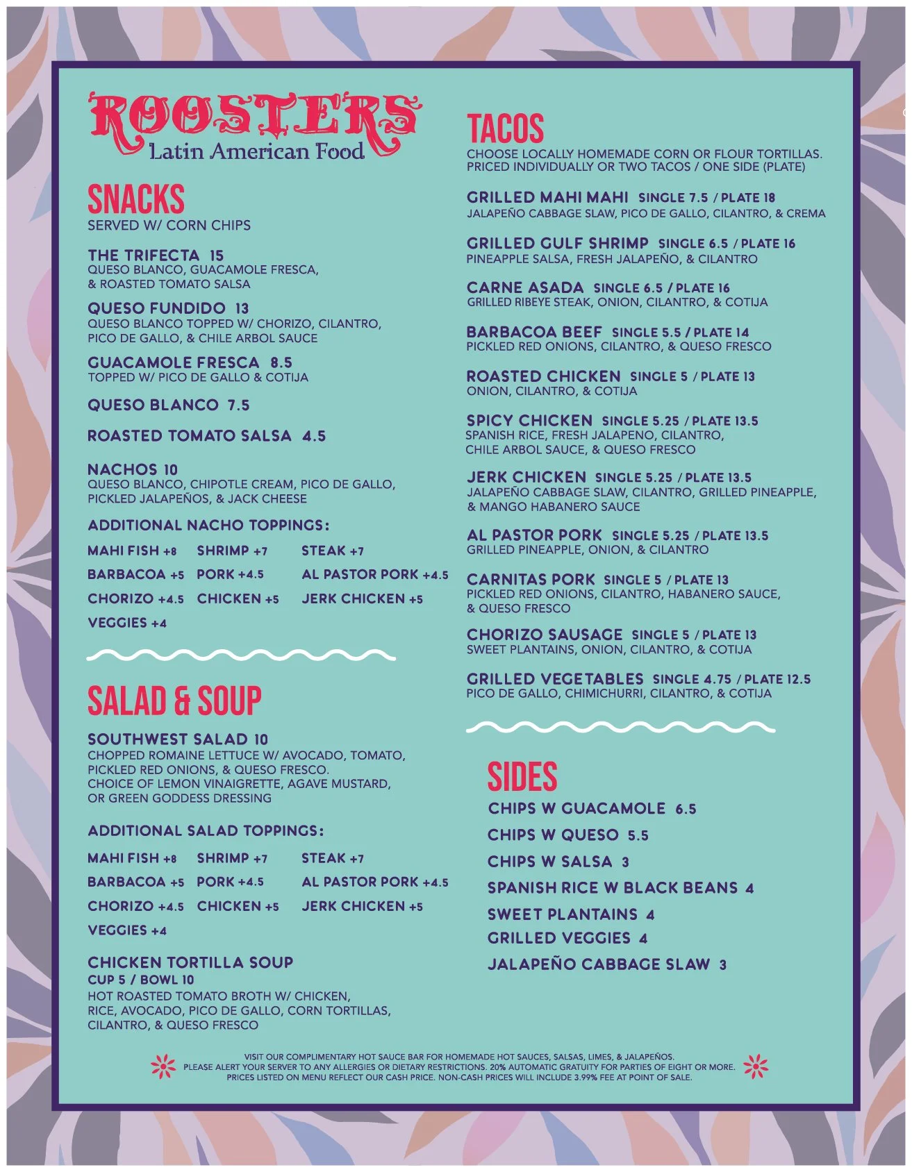 Menu — Roosters