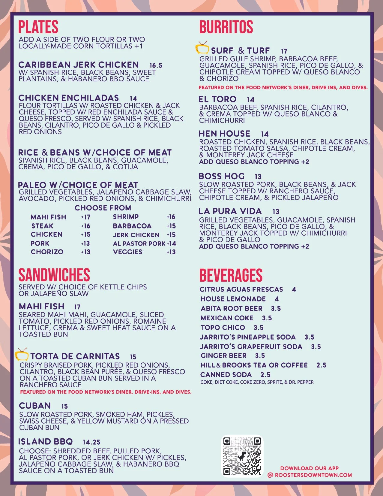 Menu — Roosters