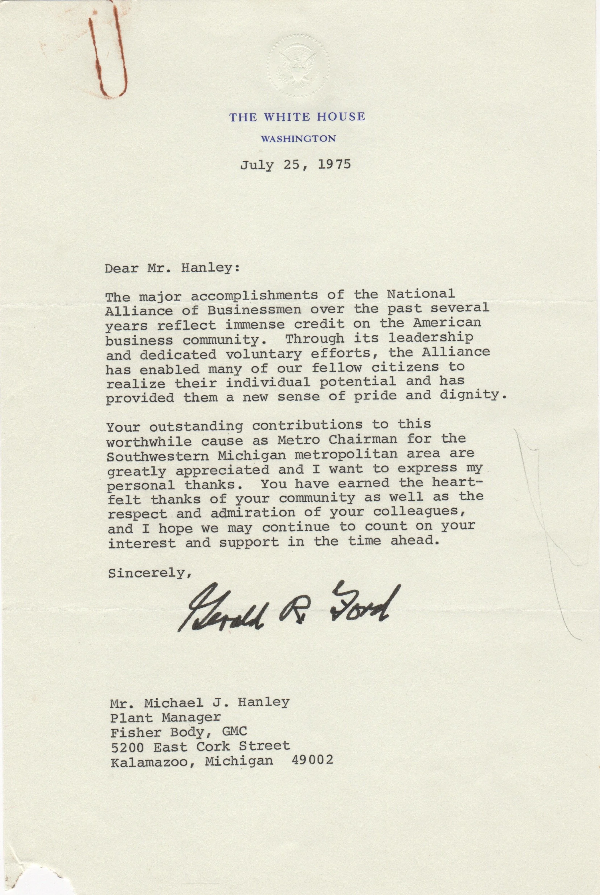Presidential Letters and a Trip to the White House: Michael John Hanley ...