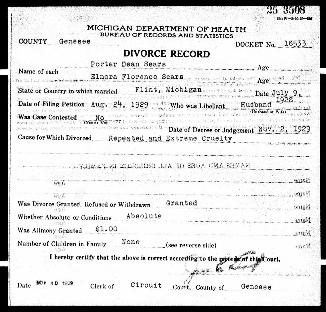 Mystery 16 Month Marriage of Porter Dean Sears (1906-1935) Ends in ...