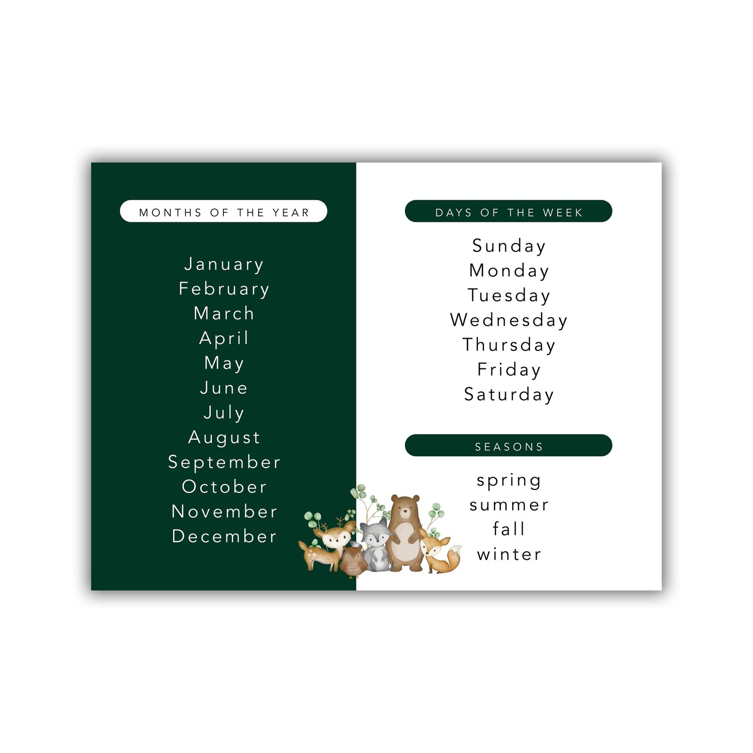 Months Of The Year Printable Chart