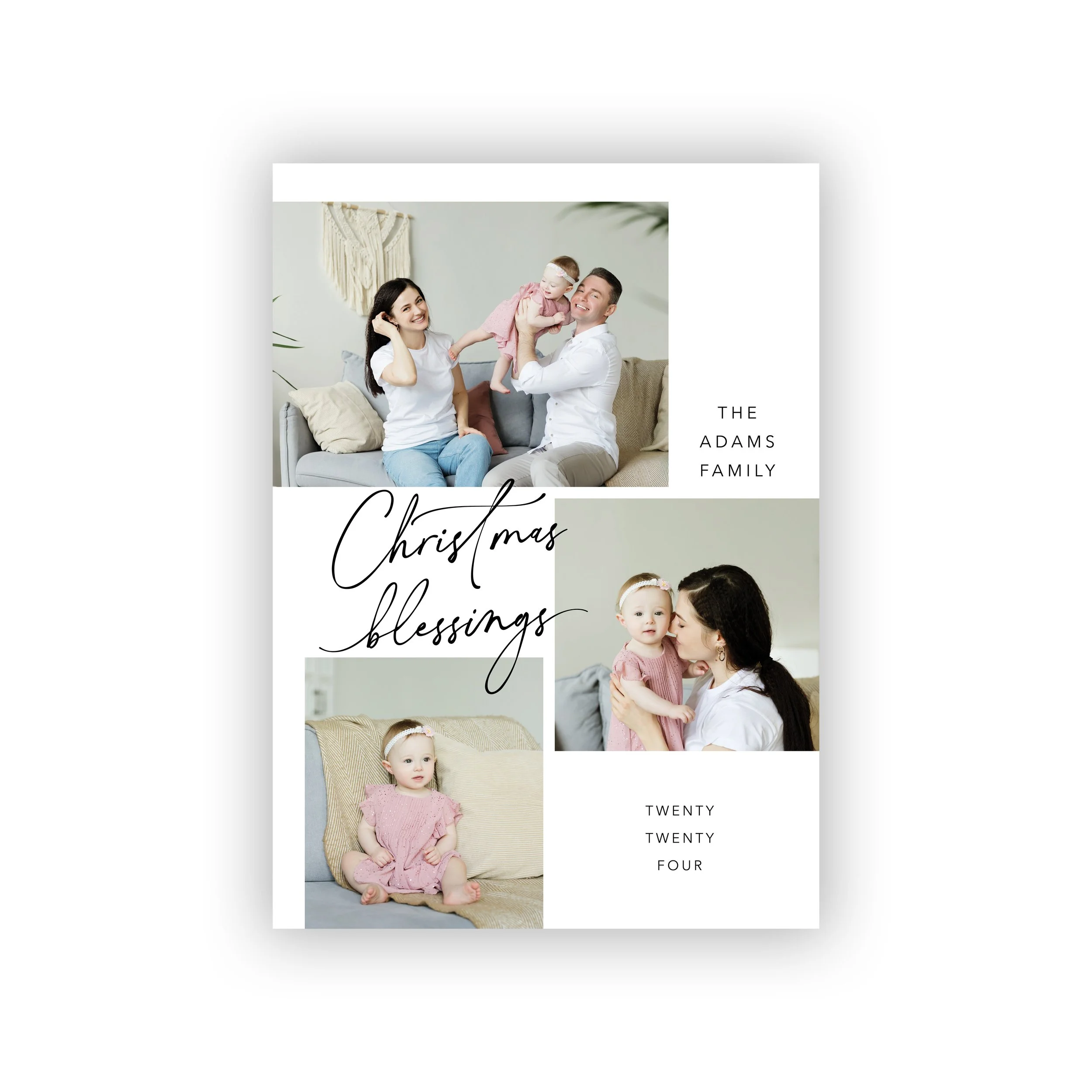 Premium Three Photo Collage Merry Christmas Classic Holiday Card ...