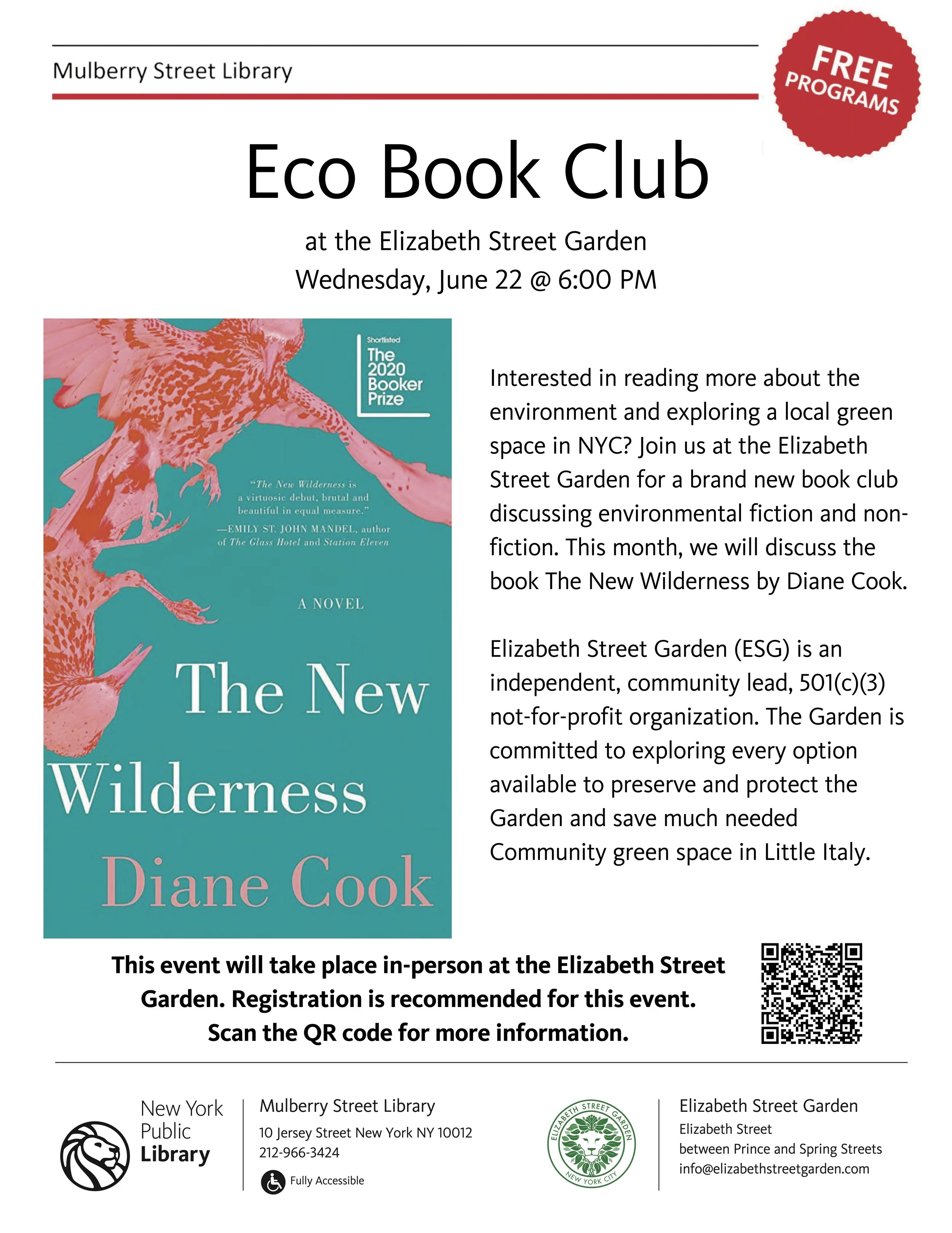 Elizabeth Street Garden - Official Website | Calendar | NYPL Book Club