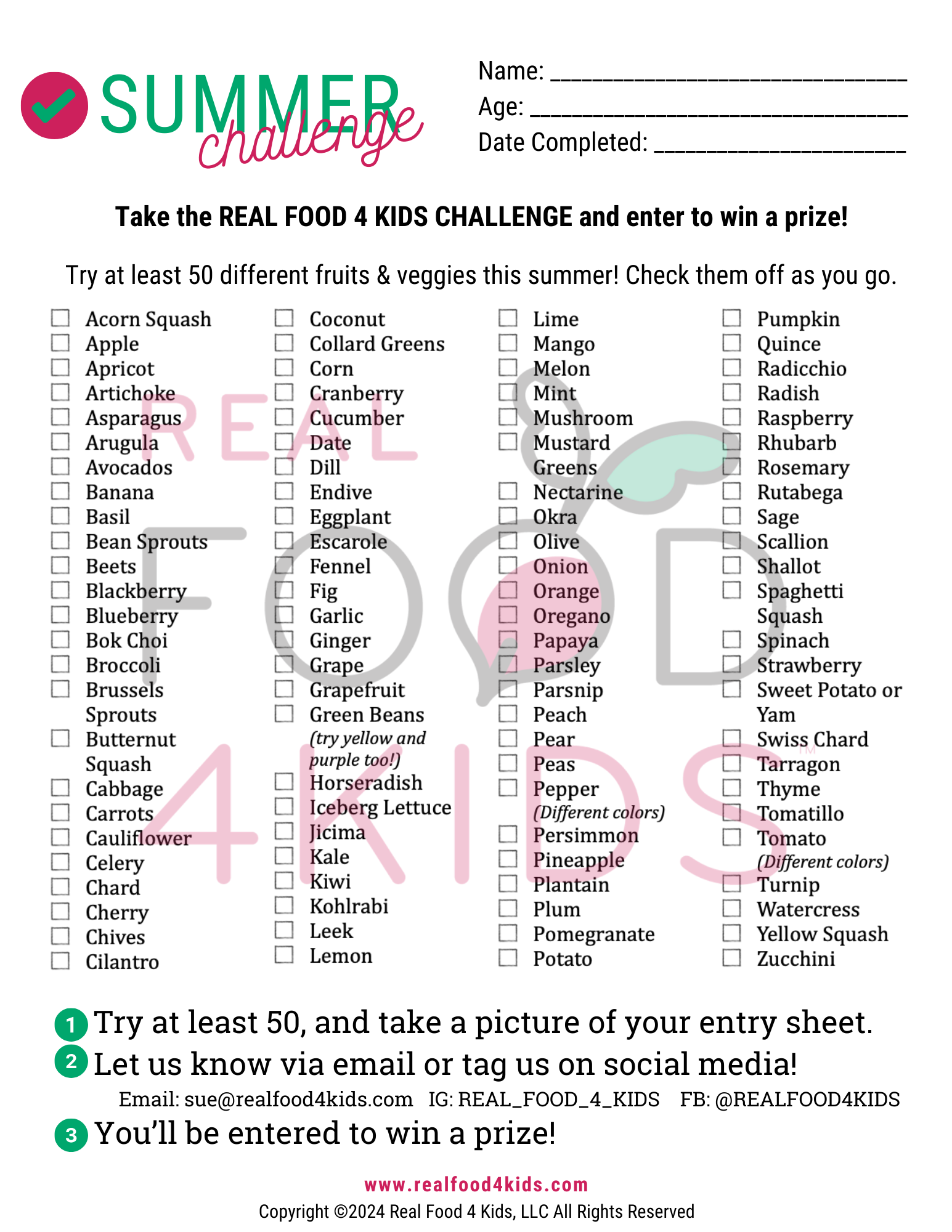 SUMMER CHALLENGE: Eat 50 fruits and vegetables! — Real Food 4 Kids