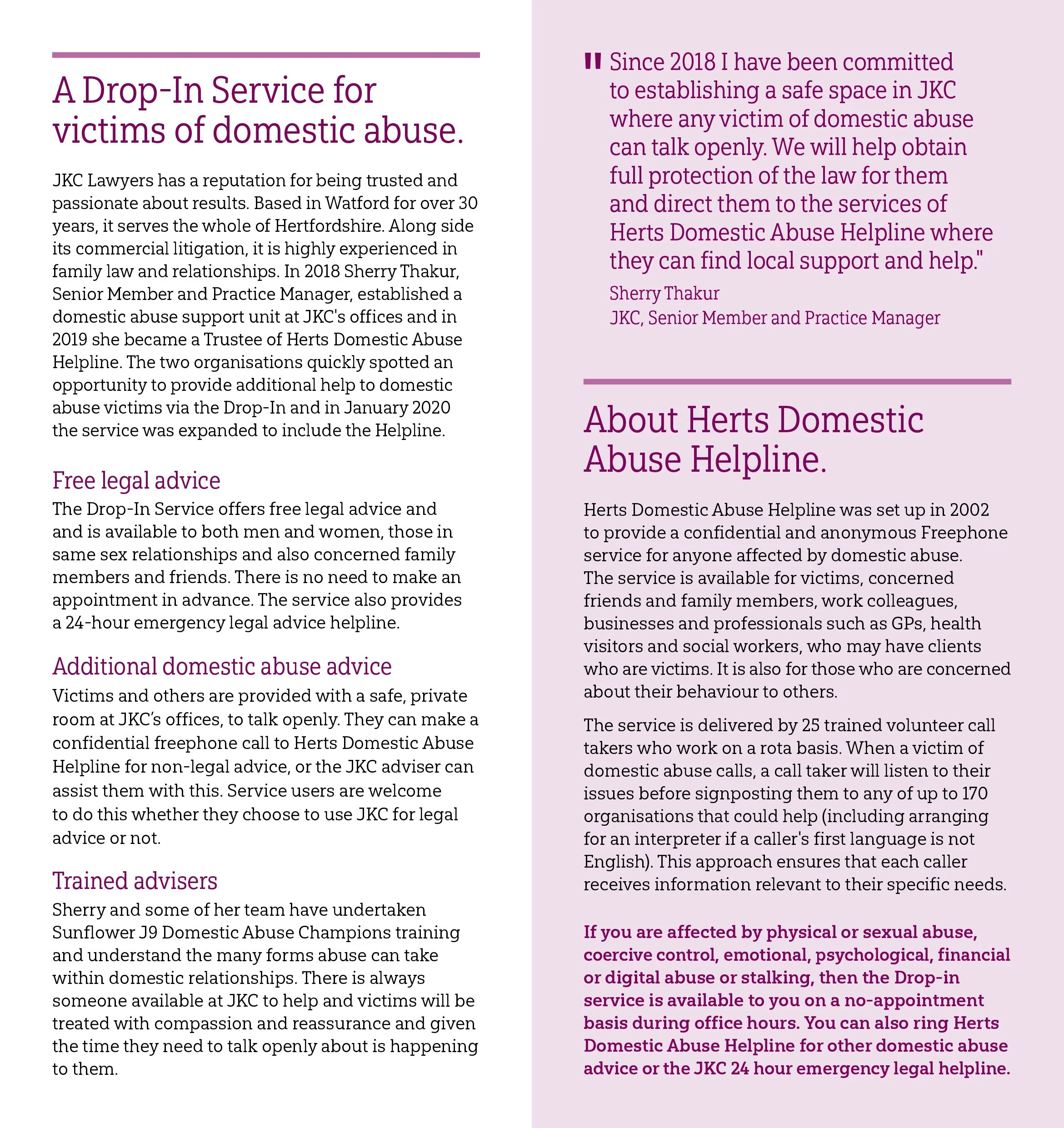 The Hertfordshire Domestic Abuse Helpline