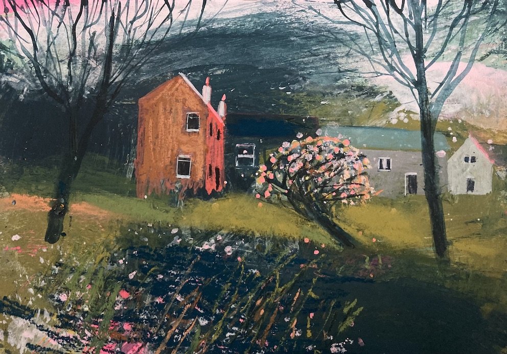 APPLE TREE ABLAZE WITH WINTER SUNSET 15 X 21 CMS — Jane Askey Artist