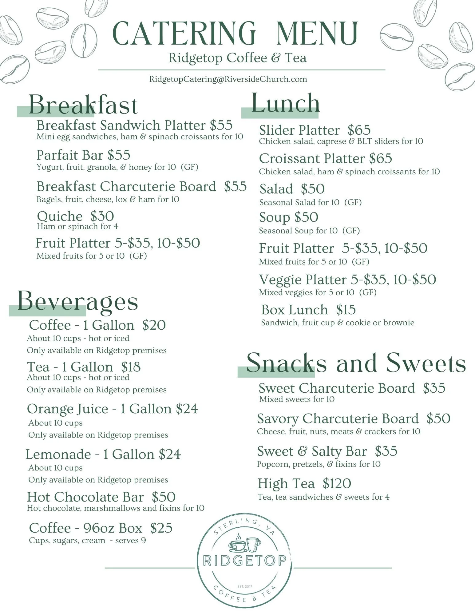 Catering — Ridgetop Coffee & Tea