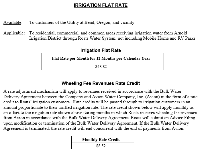 Rates & Charges — Roats Water System, Inc.
