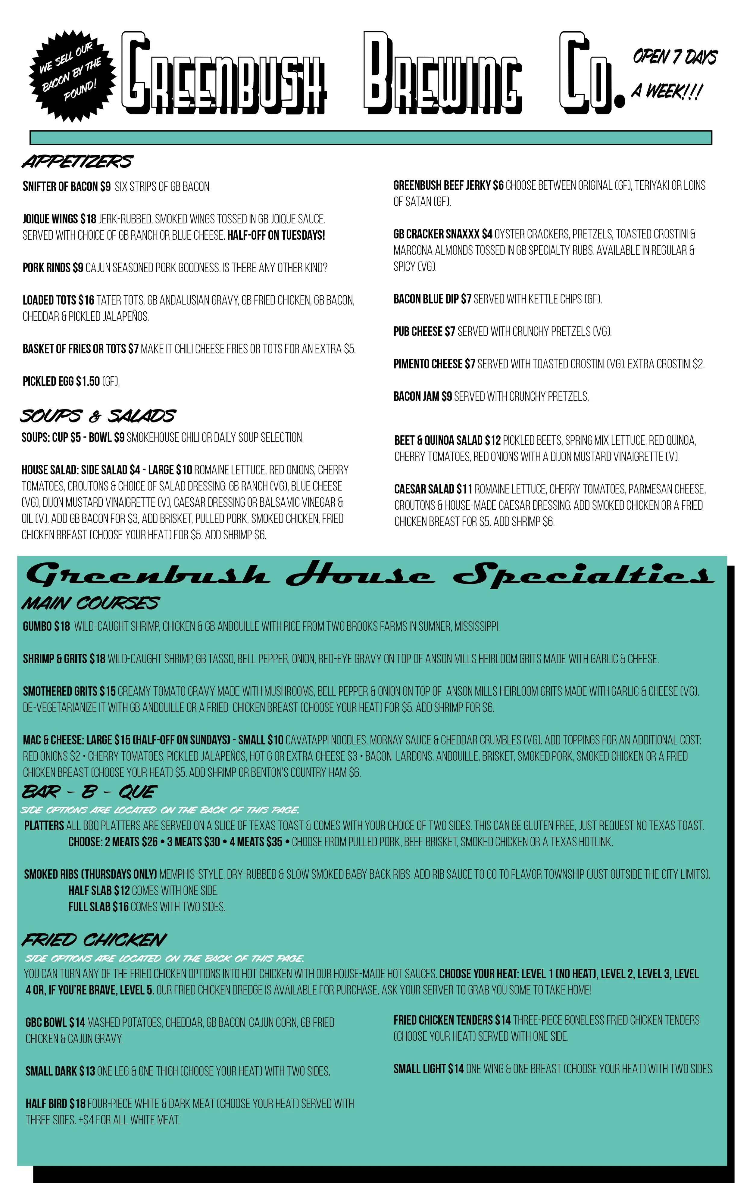 Full Menu — Greenbush Brewing Co.