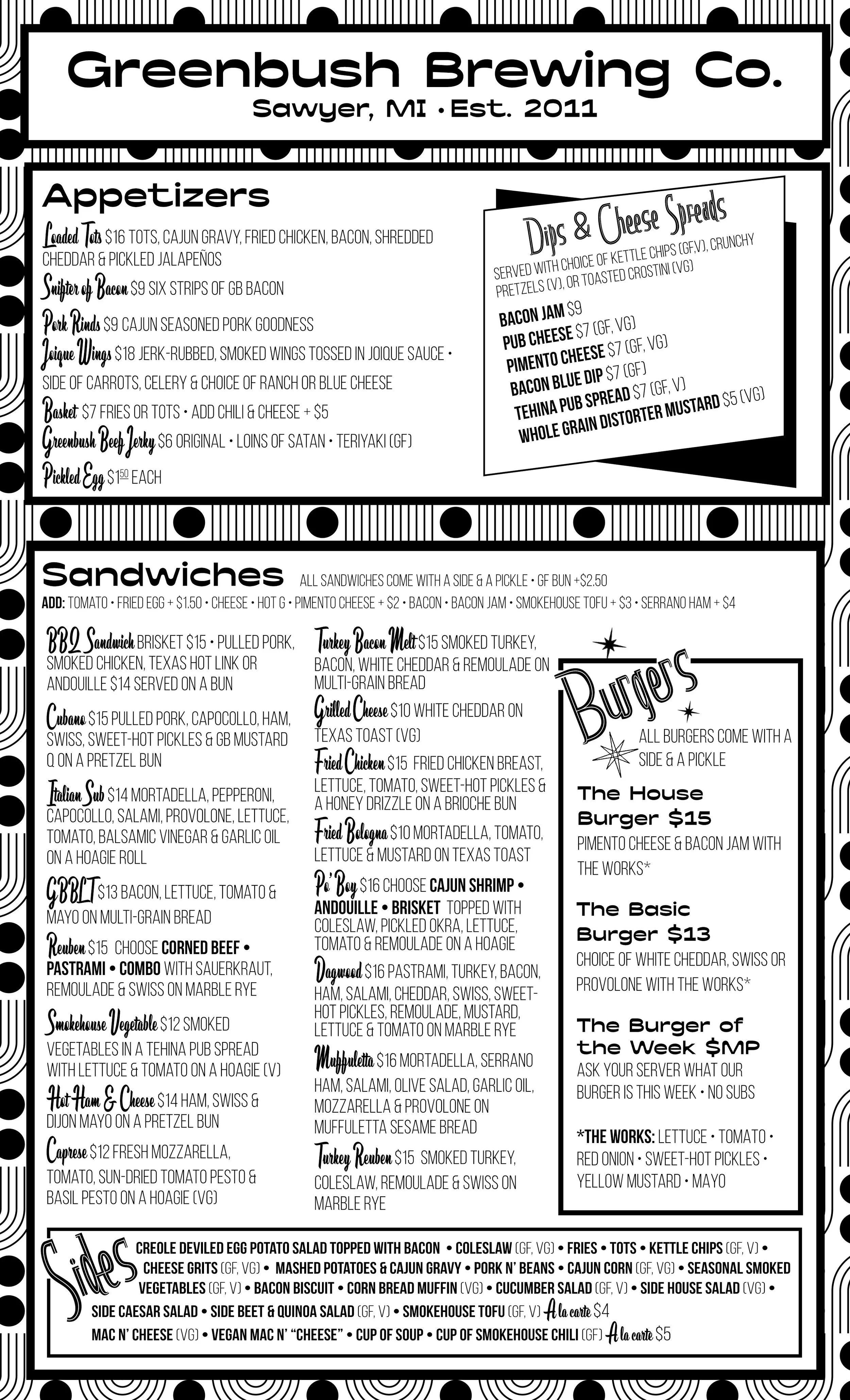 Full Menu — Greenbush Brewing Co.