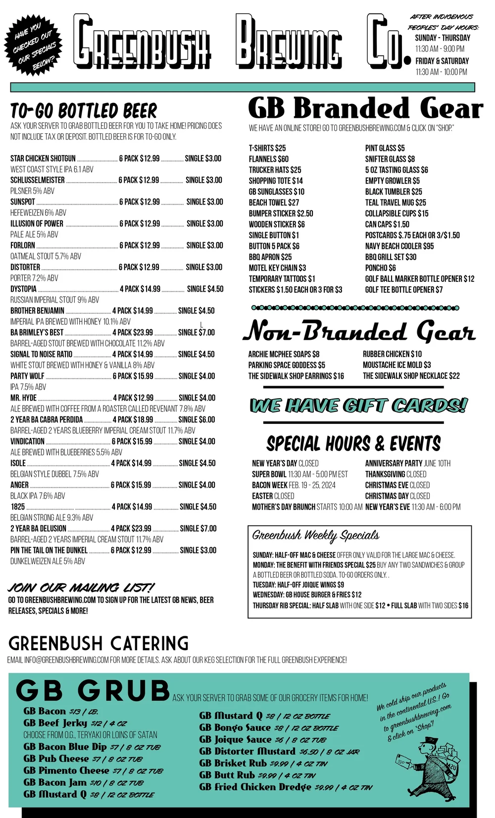 Full Menu — Greenbush Brewing Co.