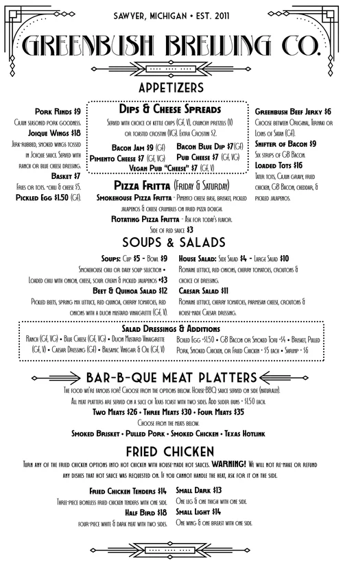 Full Menu — Greenbush Brewing Co.