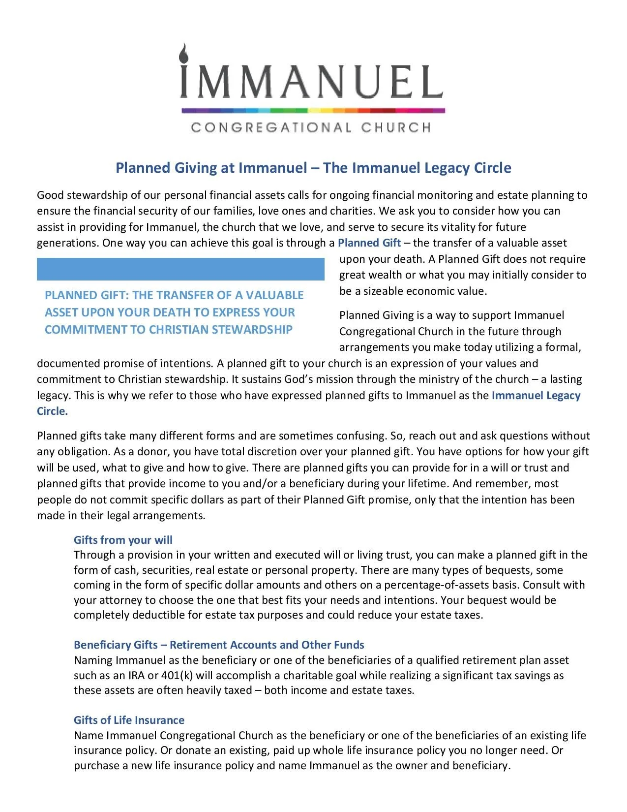 Pledge — Immanuel Congregational Church