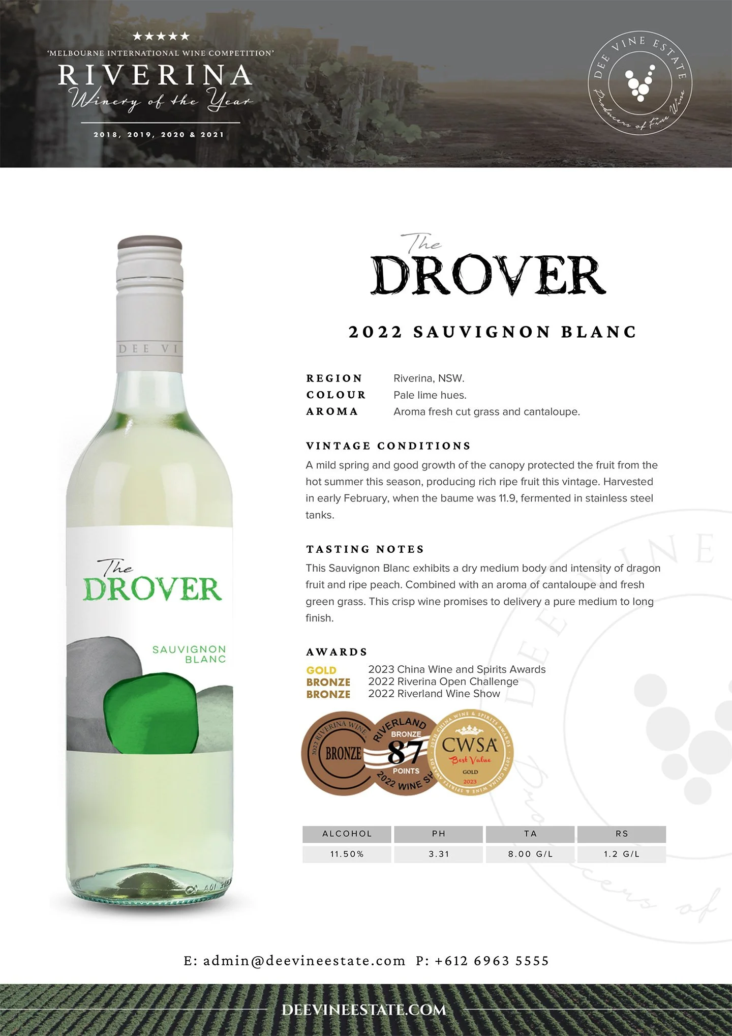 The Drover Sauvignon Blanc 2023 — Dee Vine Estate