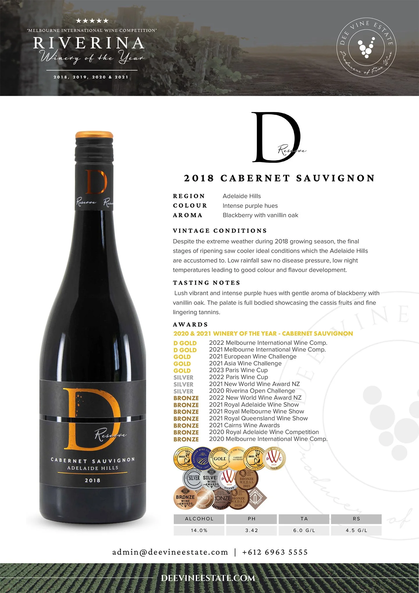 D-Reserve Cabernet Sauvignon 2019 — Dee Vine Estate