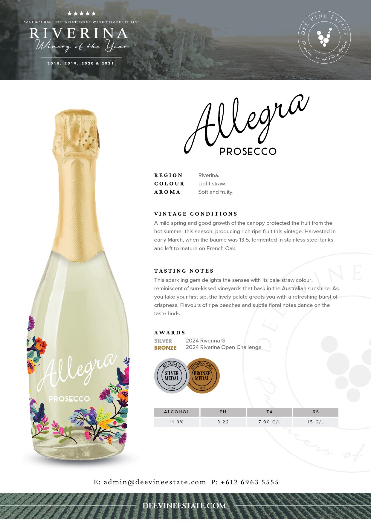 Allegra Prosecco — Dee Vine Estate