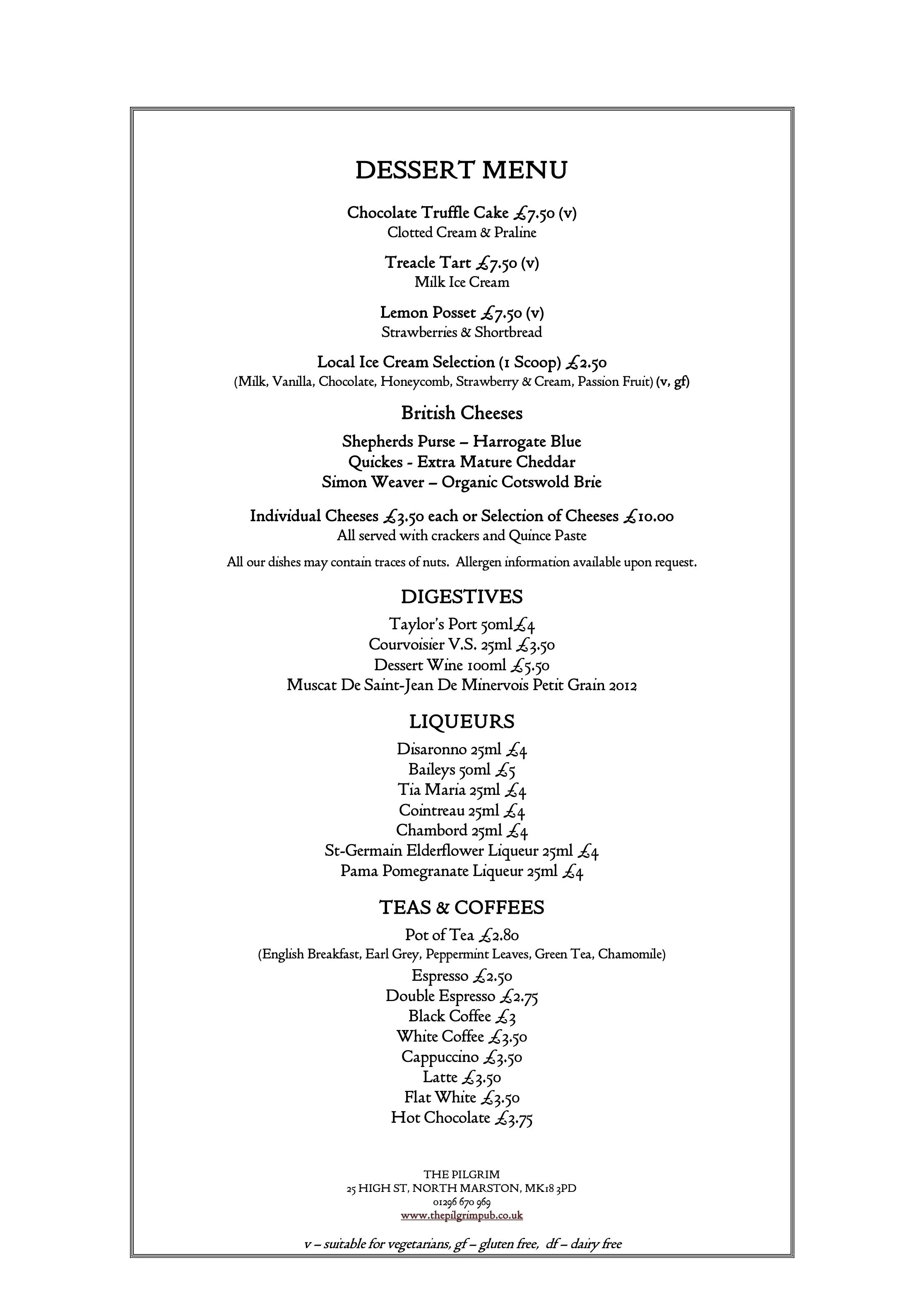 MENU — The Pilgrim Pub