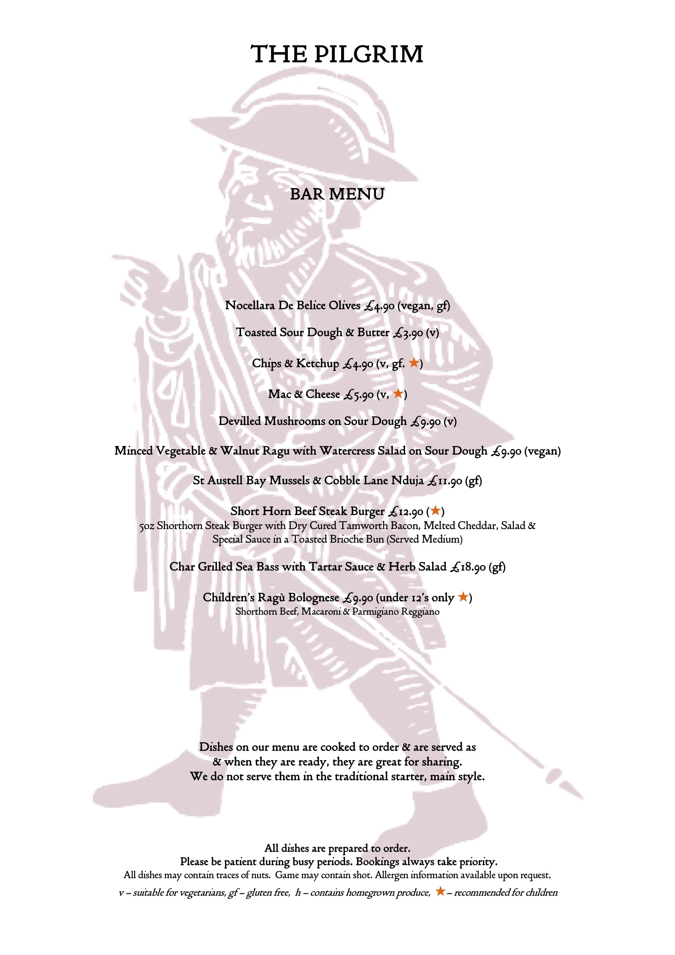 MENU — The Pilgrim Pub